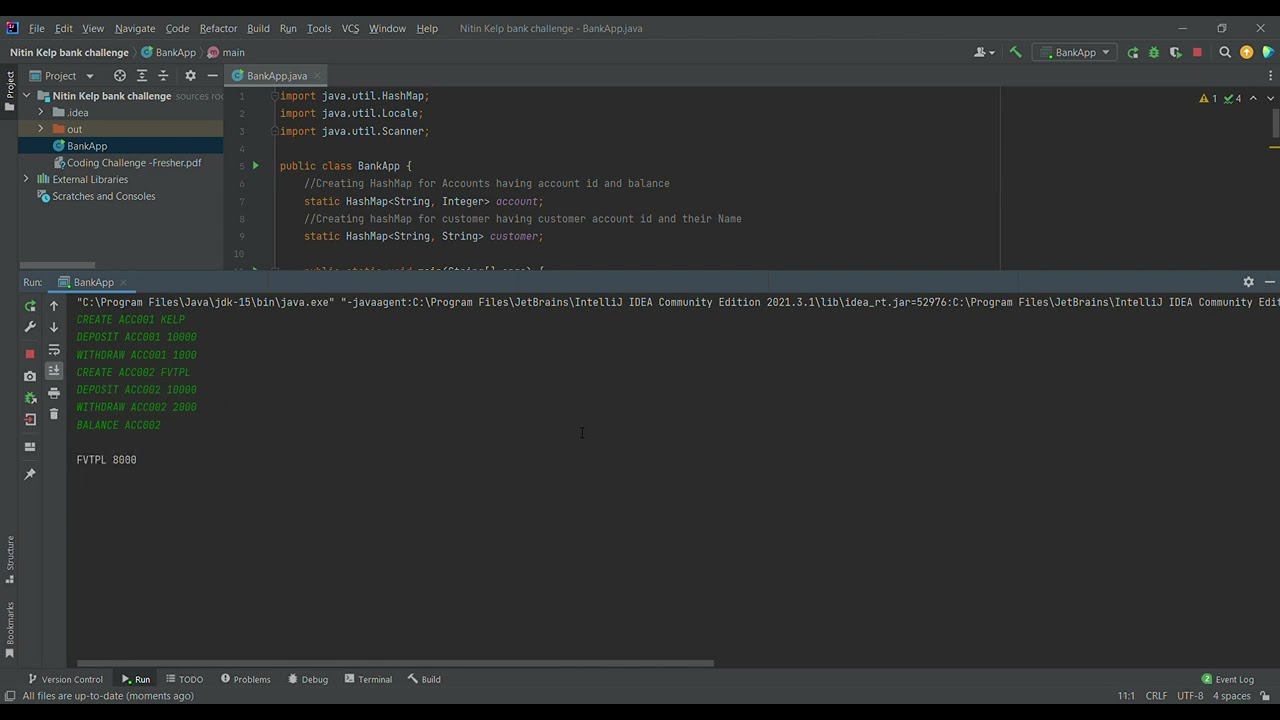 Banking Application in java through Command Line