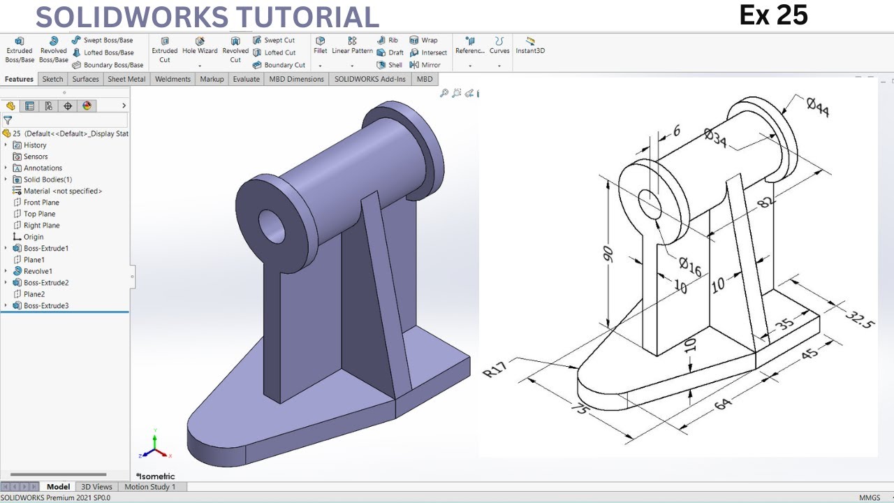 SolidWorks 3D Modeling Tutorial: Ex 25