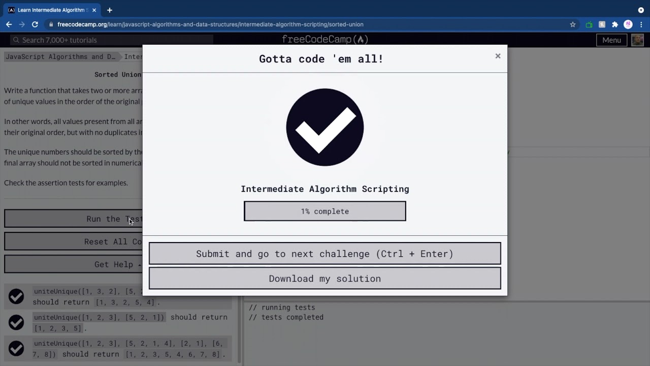sorted union FreeCodeCamp challenge