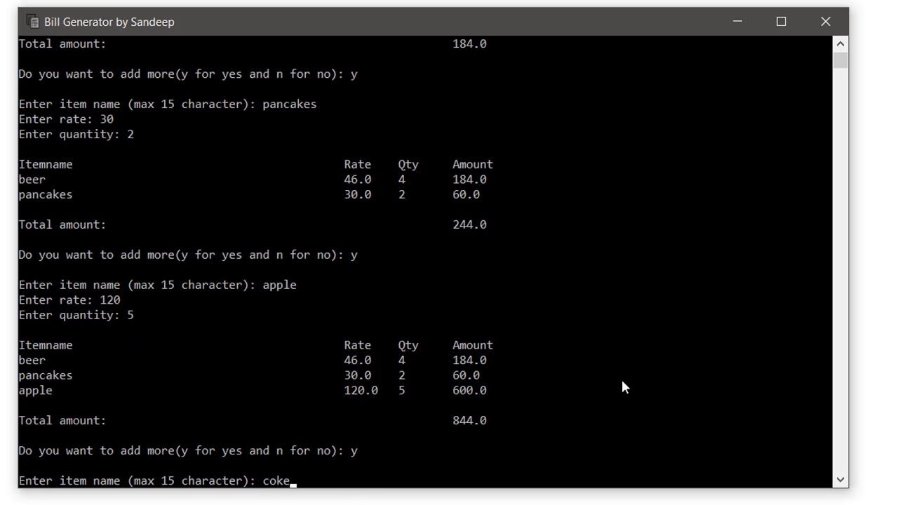 Python Project: Bill Generator