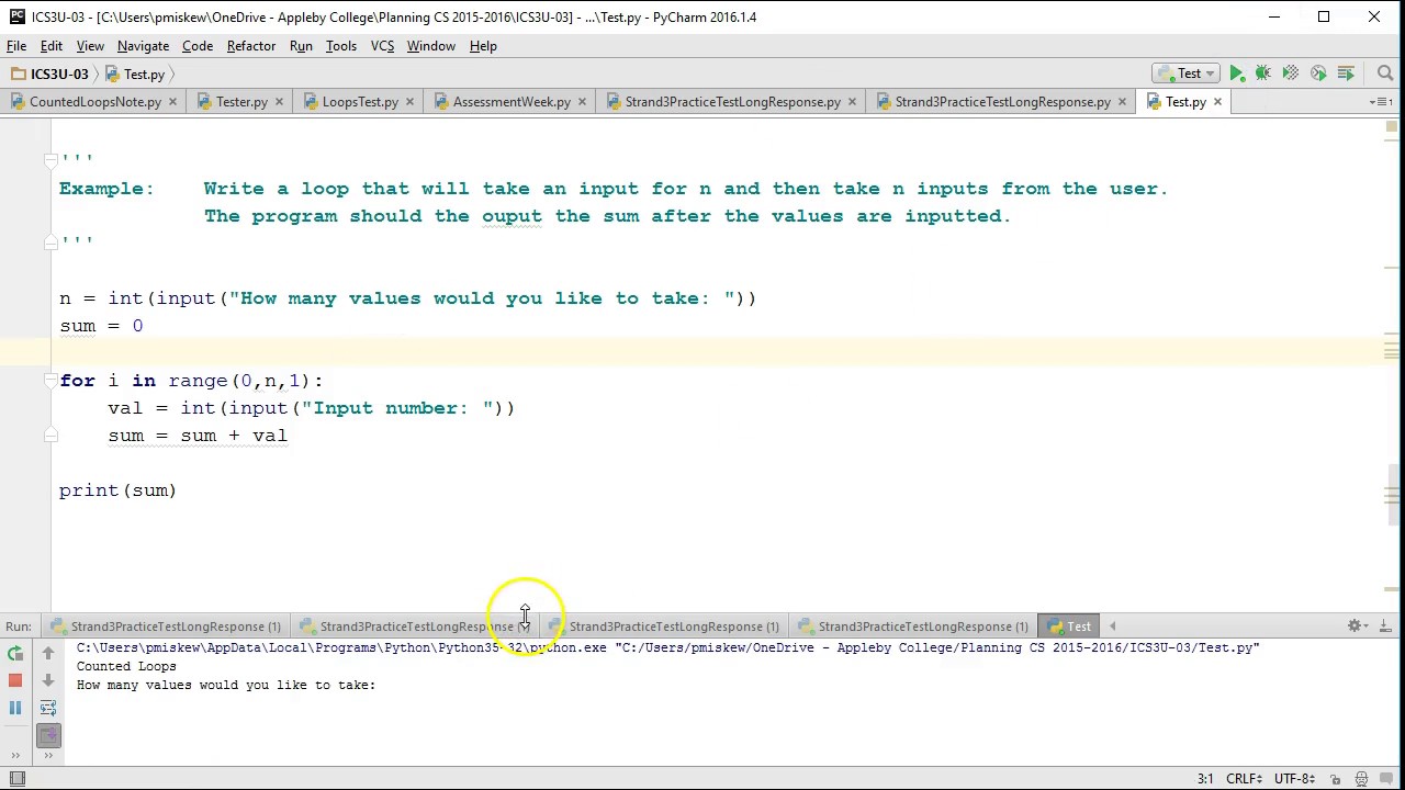 The Basics: Python 3 - Counted Loops (Summation)