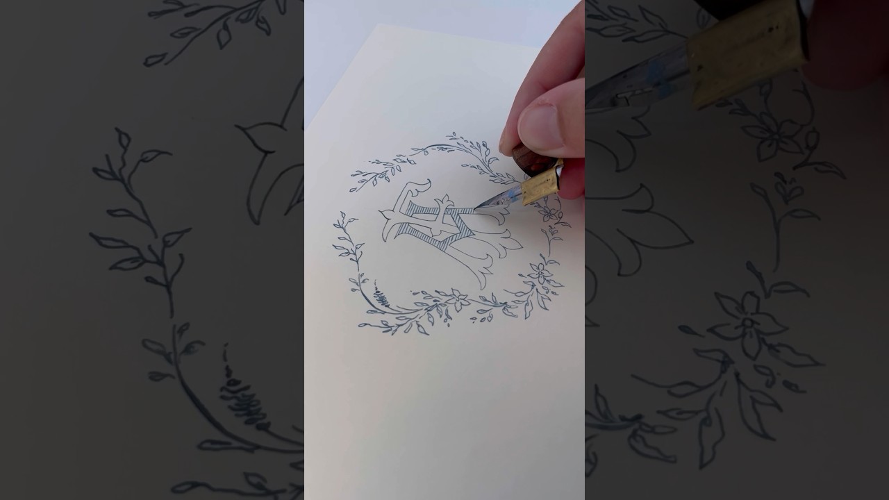 Calligraphy drawing, monogram for handwritten letter
