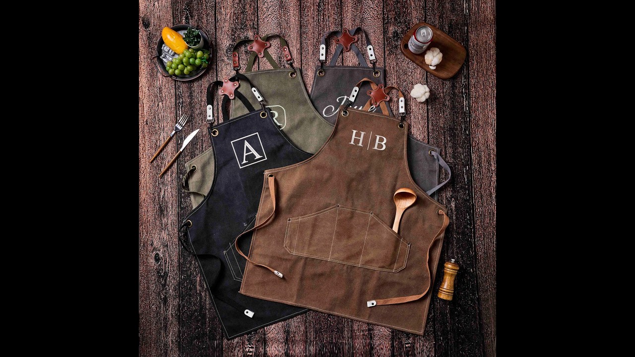 Personalized Canvas Apron, Custom Bar Apron, Workshop Apron, Embroidered Kitchen Apron, BBQ Apron