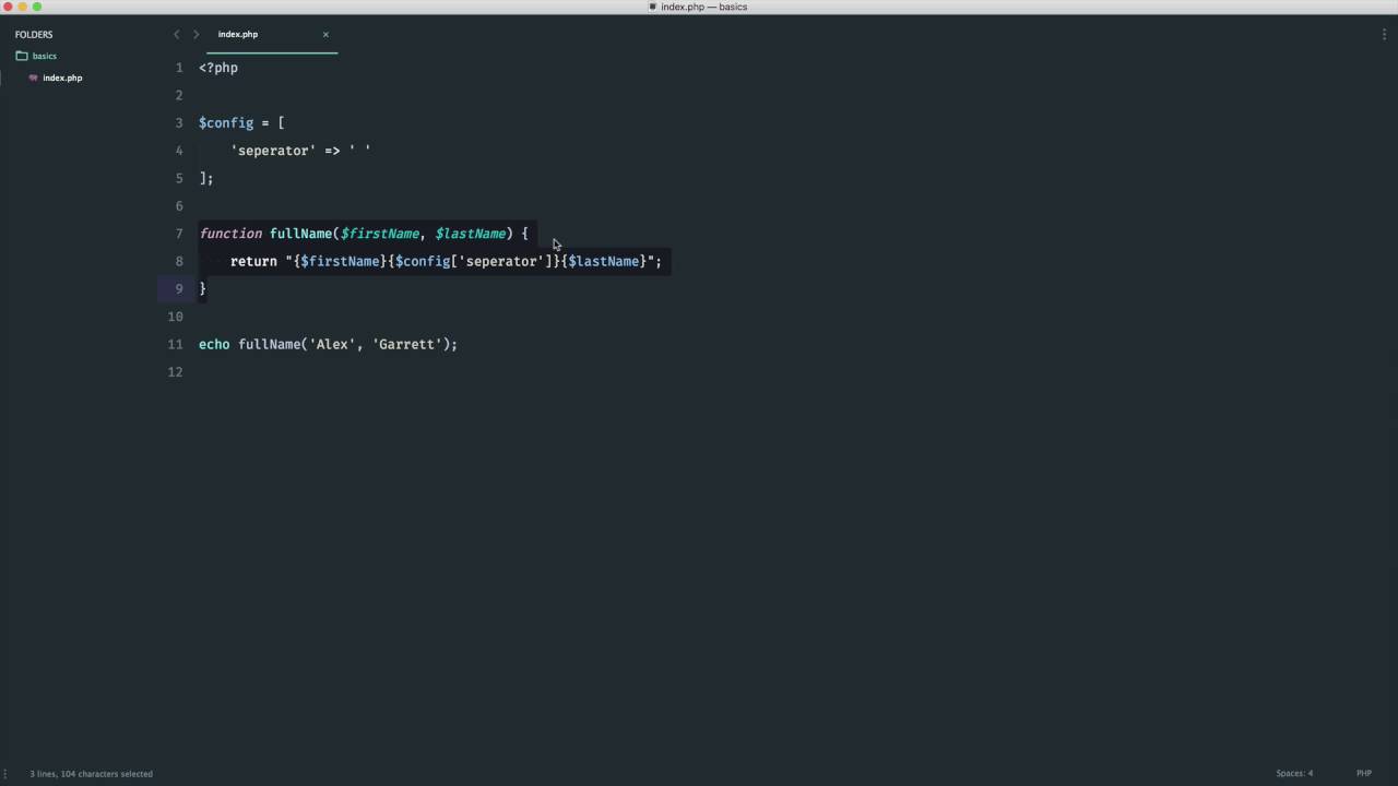 PHP Basics: Functions: Let's talk about scope (27/35)