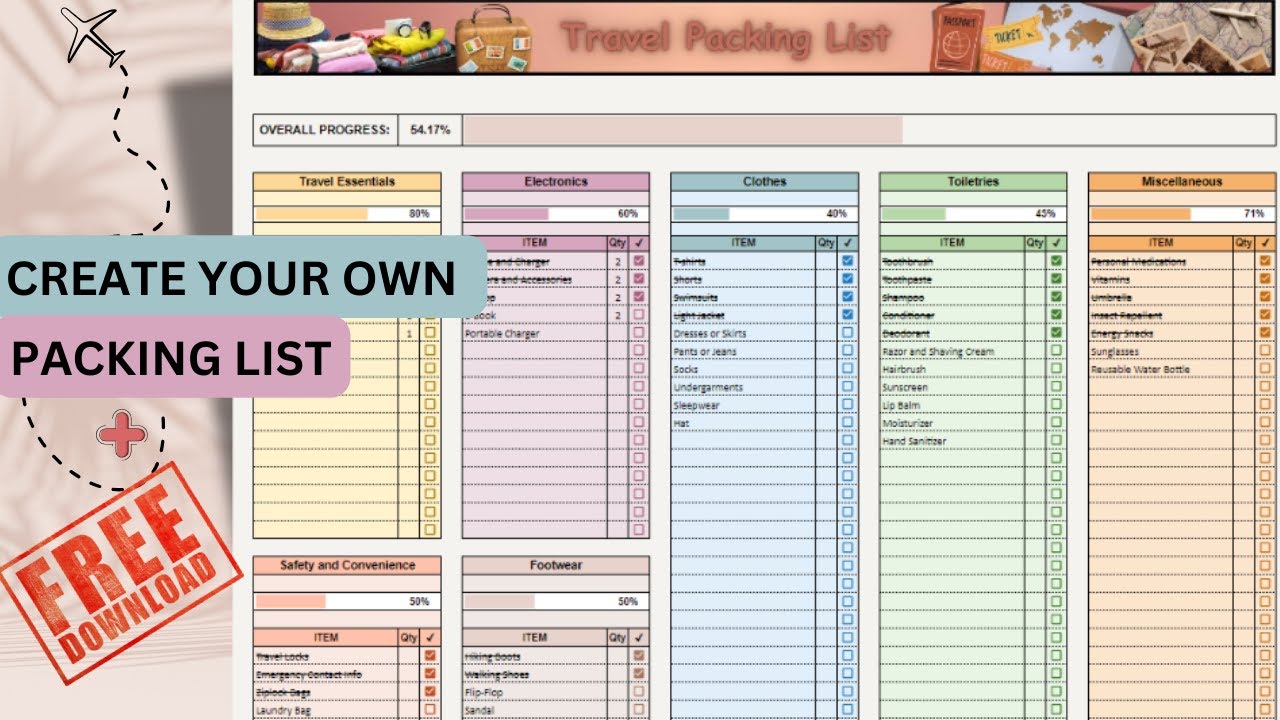 How to create a Travel Packing List in Google Sheets with Progress Bars?_ FREE Template included