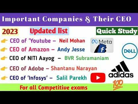 Important Companies and Their CEO List 2023 || CEO & MD || Part-1 ||competitive exams
