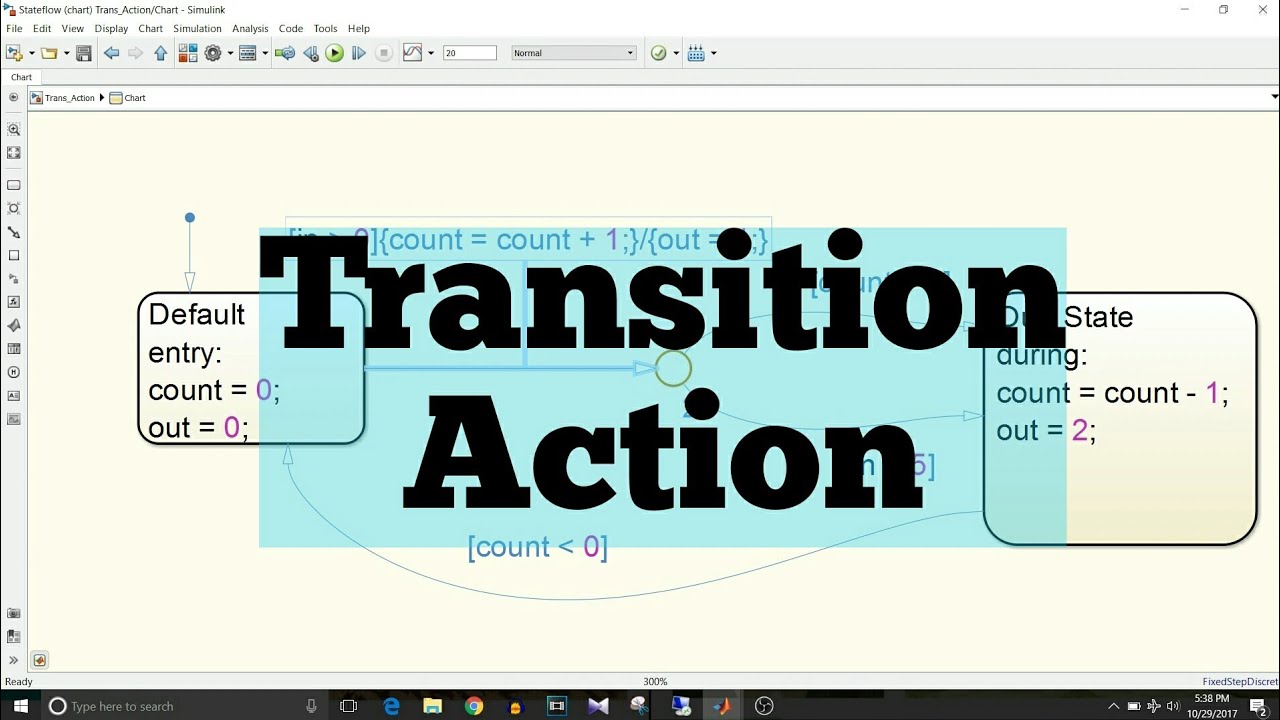 Simulink Tutorial - 44 - Stateflow - Transition Action