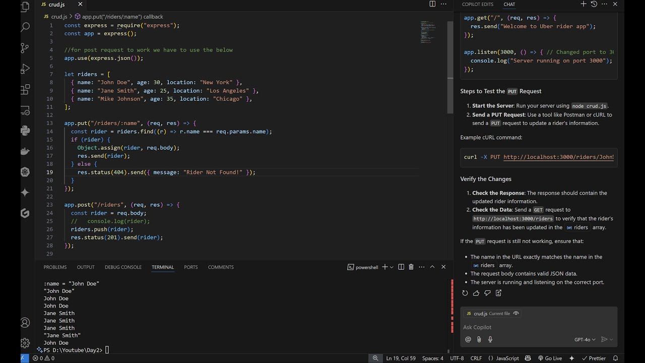 CRUD Operations using github copilot