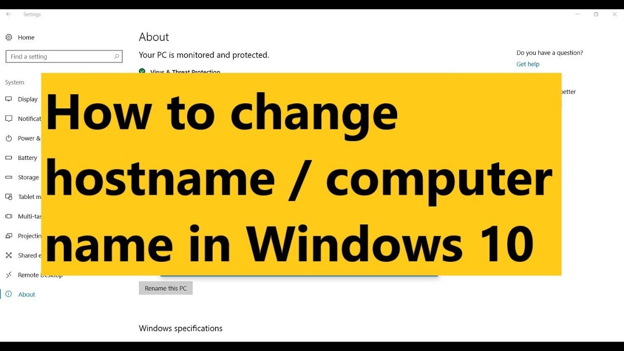How to change host / computer / sql server name in windows 10