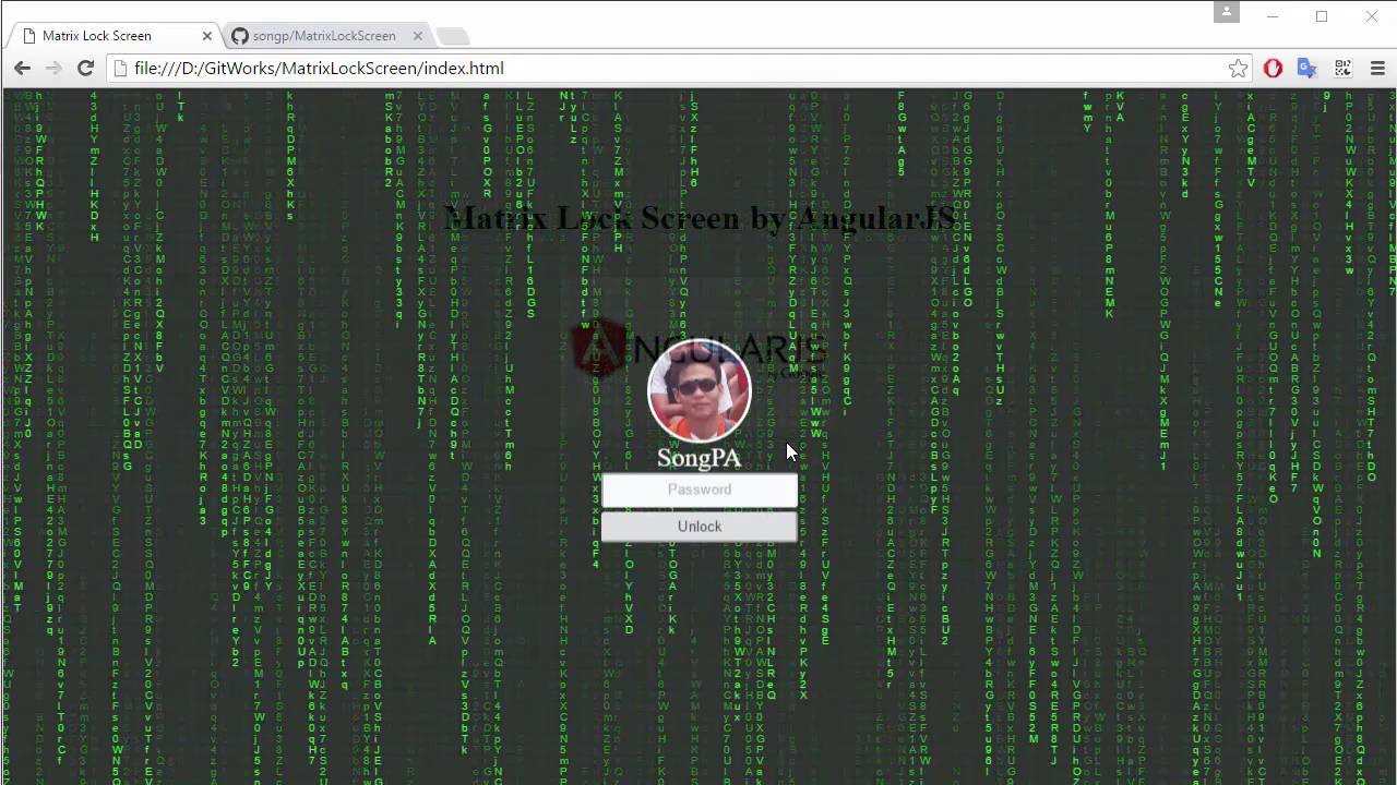 AngularJS Matrix Lock Screen