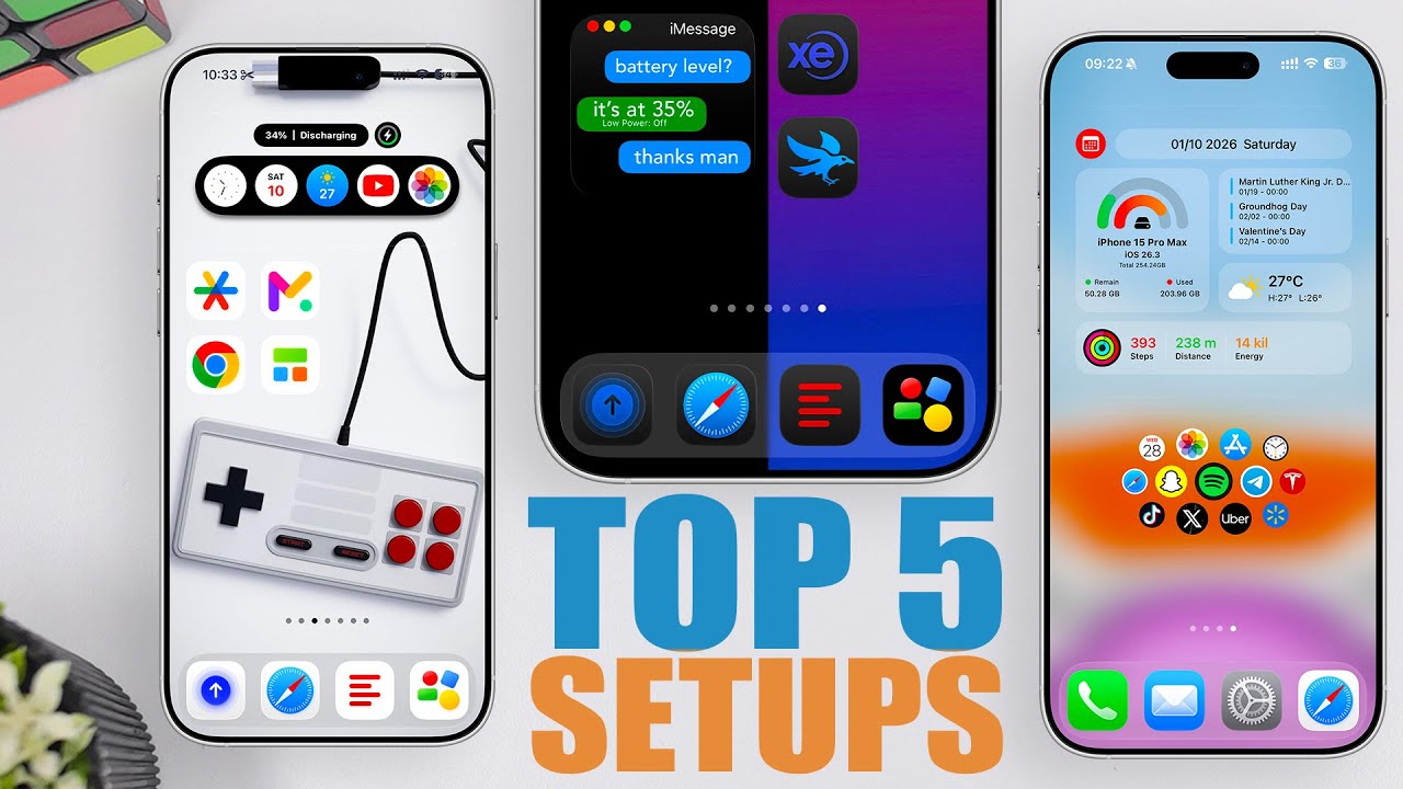 Top 5 - iPhone Home Screen Setups (HOW TO Make Them)