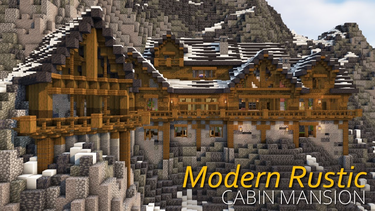 Mountainside Mansion | Modern Rustic Log Cabin | Minecraft Timelapse