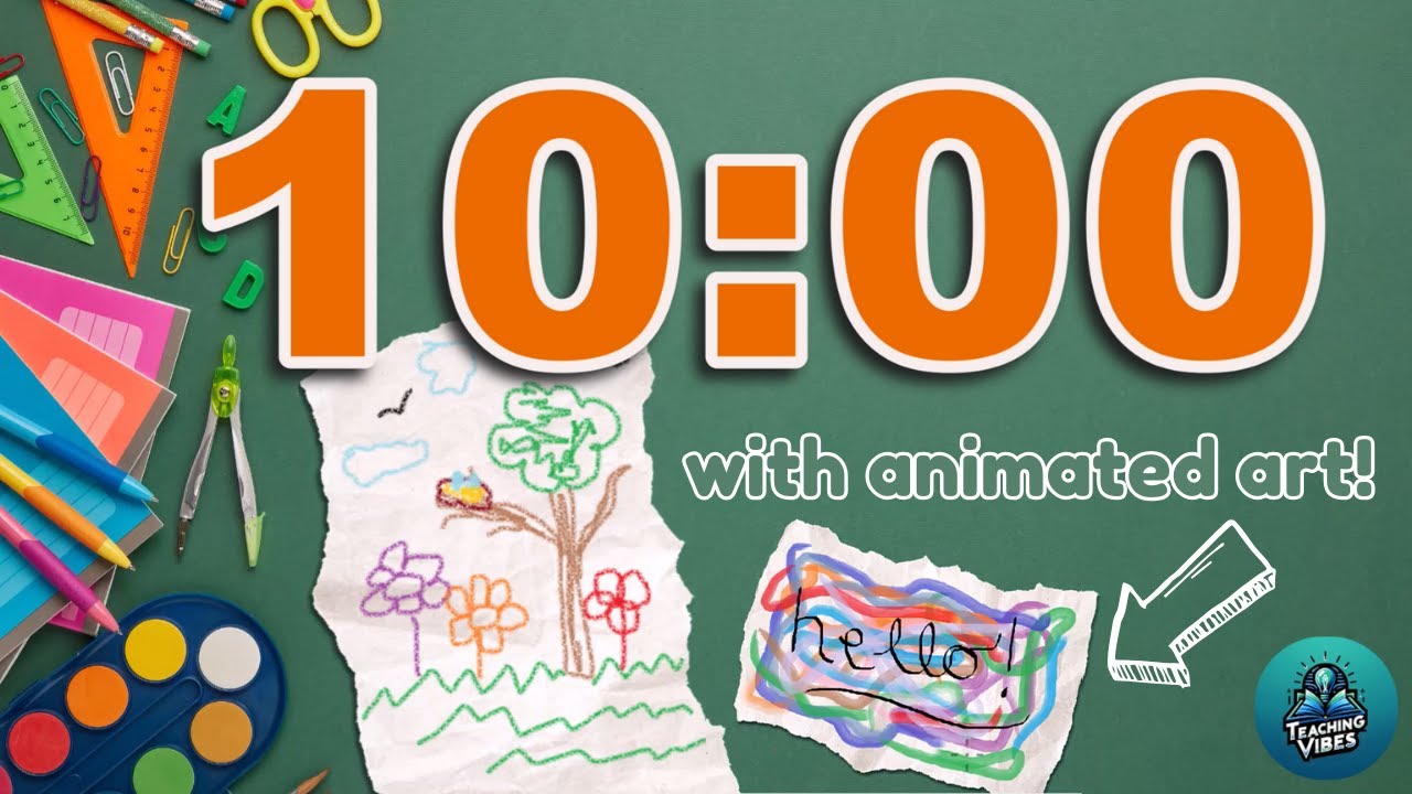 10 Minute Art Classroom Timer 🎨 Fun Music & Animated Drawings
