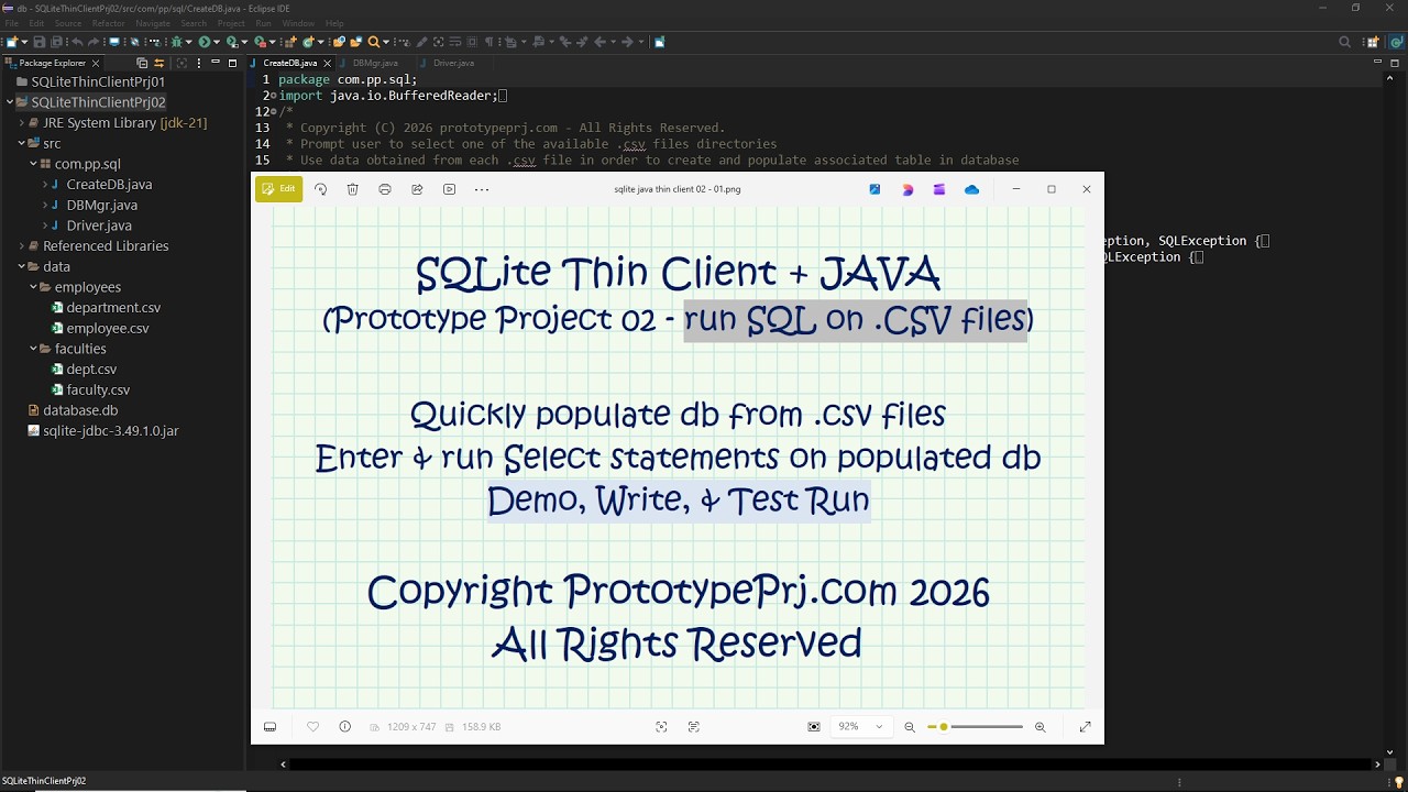 Run SQL on .CSV data - SQLite Thin Client + JAVA + Prototype Project 02
