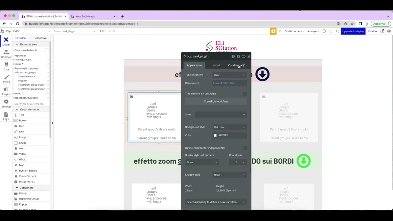 effetto zoom in Hover  con  Bubble.io