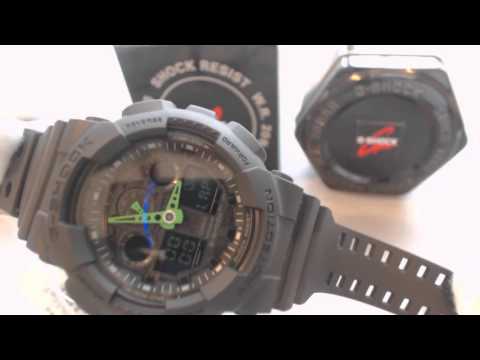 Black Casio G Shock Neon Green Analog Digital Watch GA100C-1A3