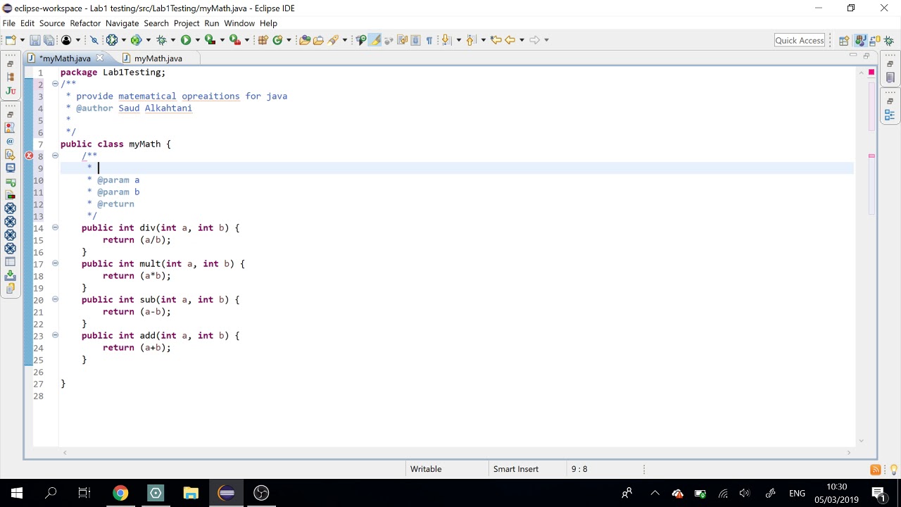 Add documentation to java code and generating output