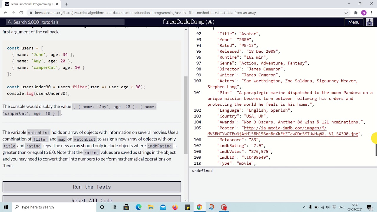 Tutorial 9 - use filter method to extract data from an array - freecodecamp