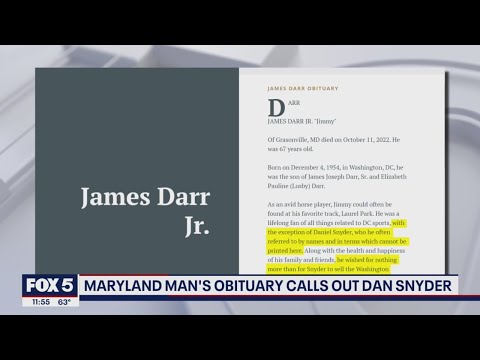 Maryland man's obituary calls for Dan Snyder to sell the Commanders | FOX 5 DC