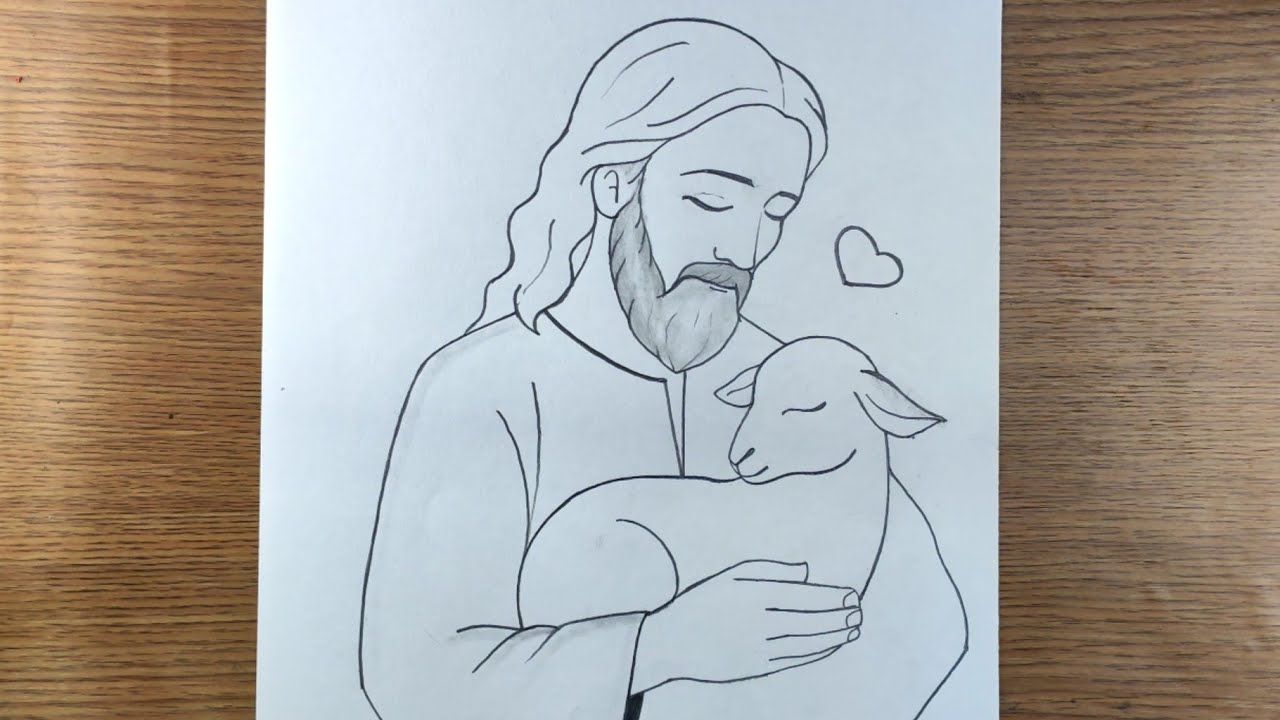 Jesus hold lamb pencil outline drawing | Christmas days drawing 