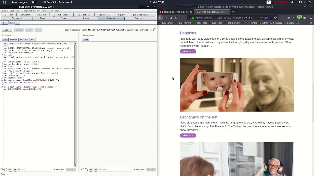 Server side template injection with a custom exploit (Video solution)