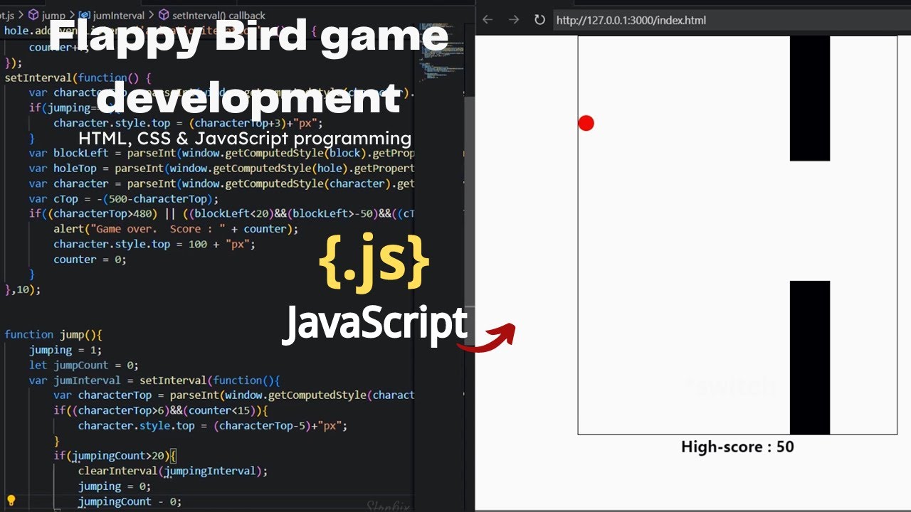Flappy bird game development [ HTML, CSS & JS ] programming | ASMR Programming | No Talking