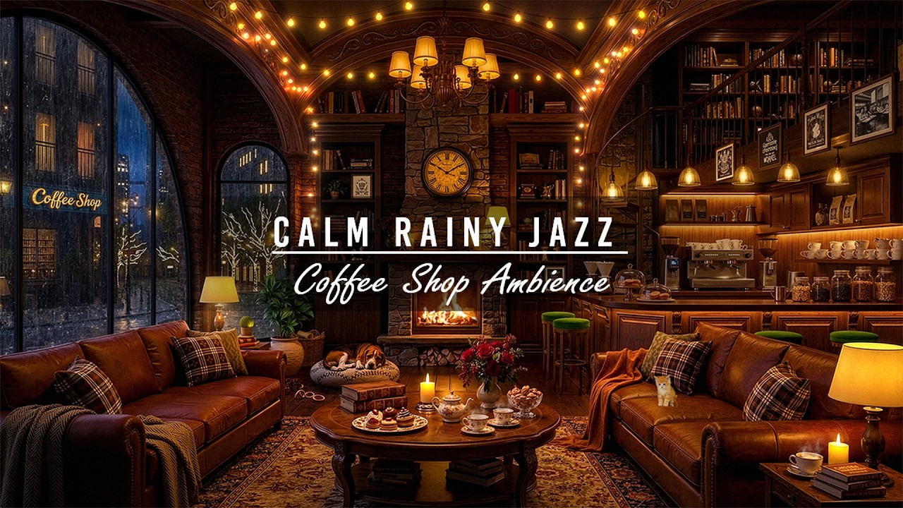 Calm Rainy April Coffee Shop 🌧️ Soft Jazz Instrumental Music & Calming Rain Sounds for Work, Relax