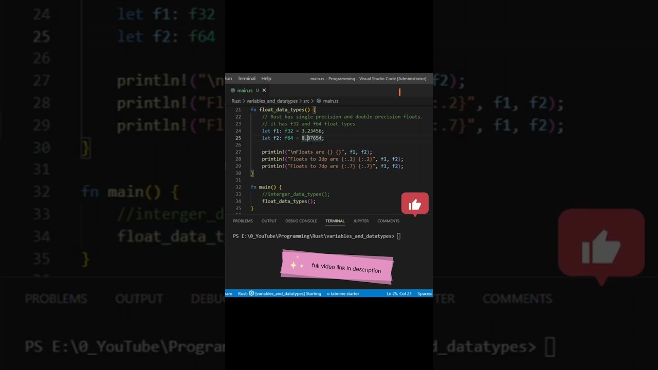 Know Rust basics | Rust Programming Tutorial Data Types | int, float, bool, char #rust #int #shorts