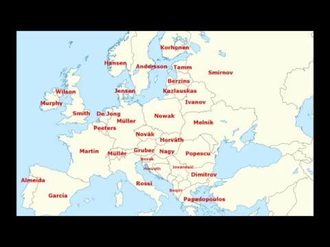 Most common family names in Europe