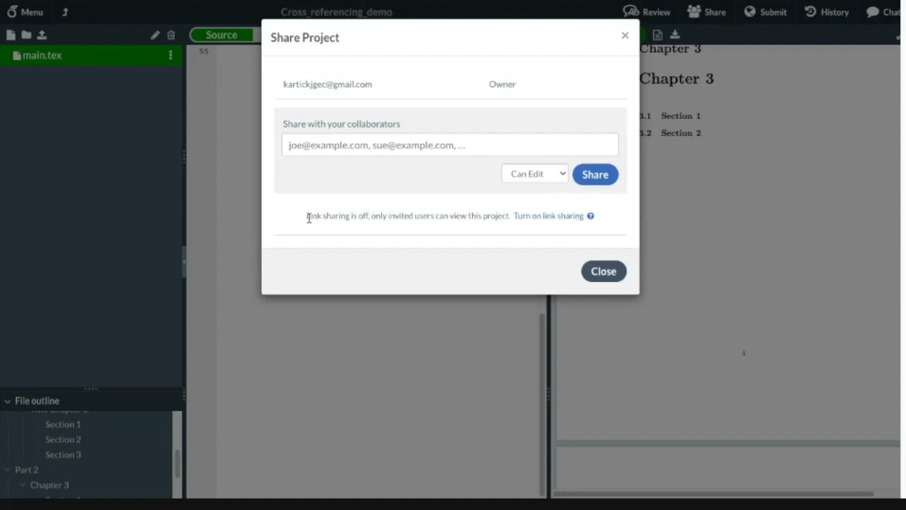 Sharing Overleaf project with others