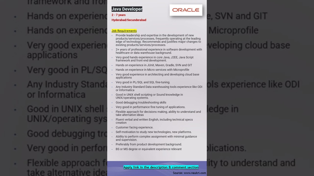 Oracle is hiring- Java Developer #itjobs