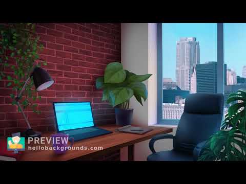 Bright trendy office animated virtual background for Zoom and Google Meet