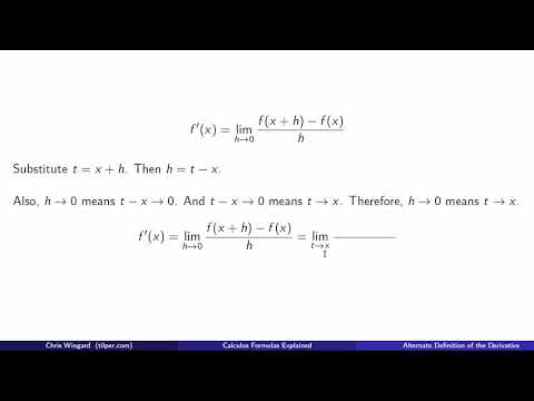 Calc Formulas - Alternate Definition of the Derivative