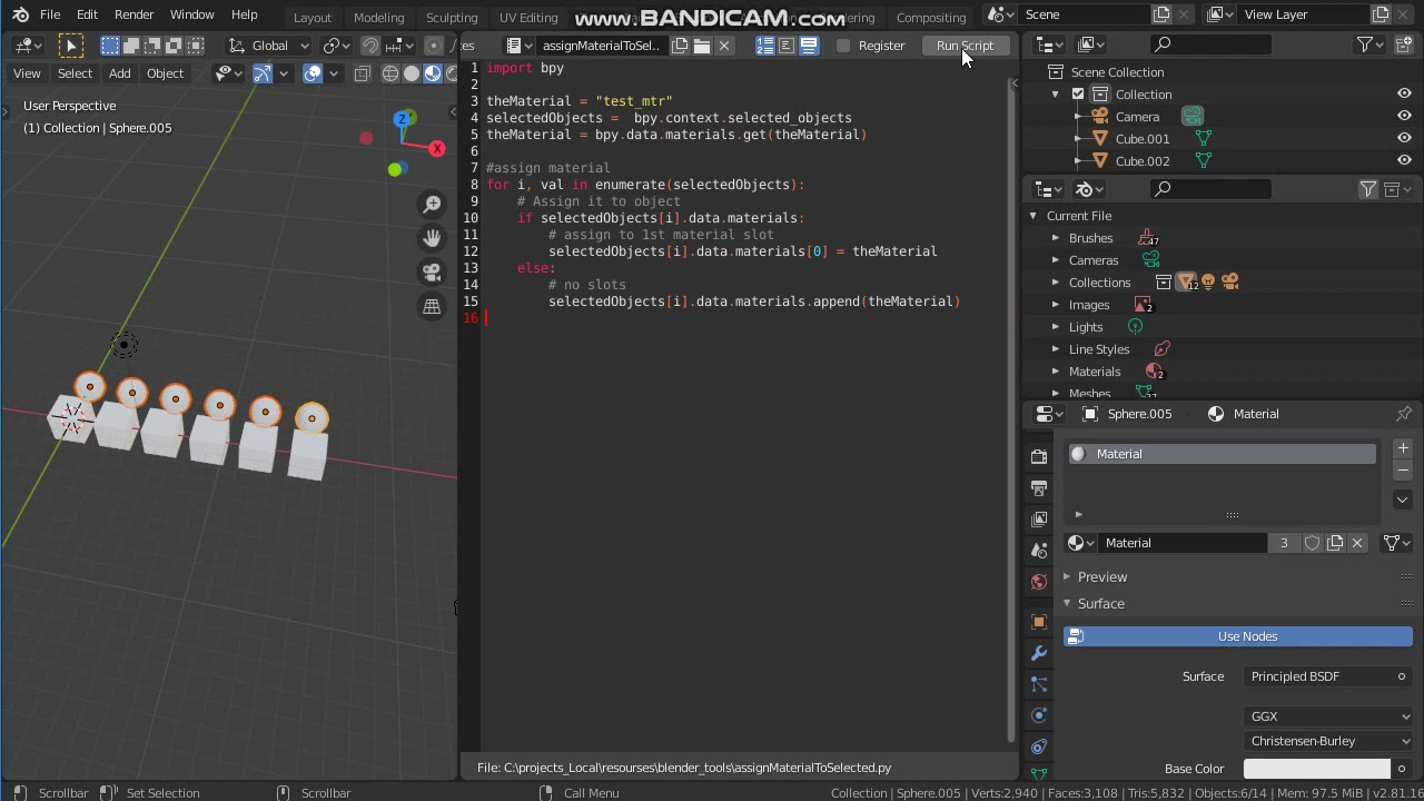 Blender python - Assign material to multiple objects