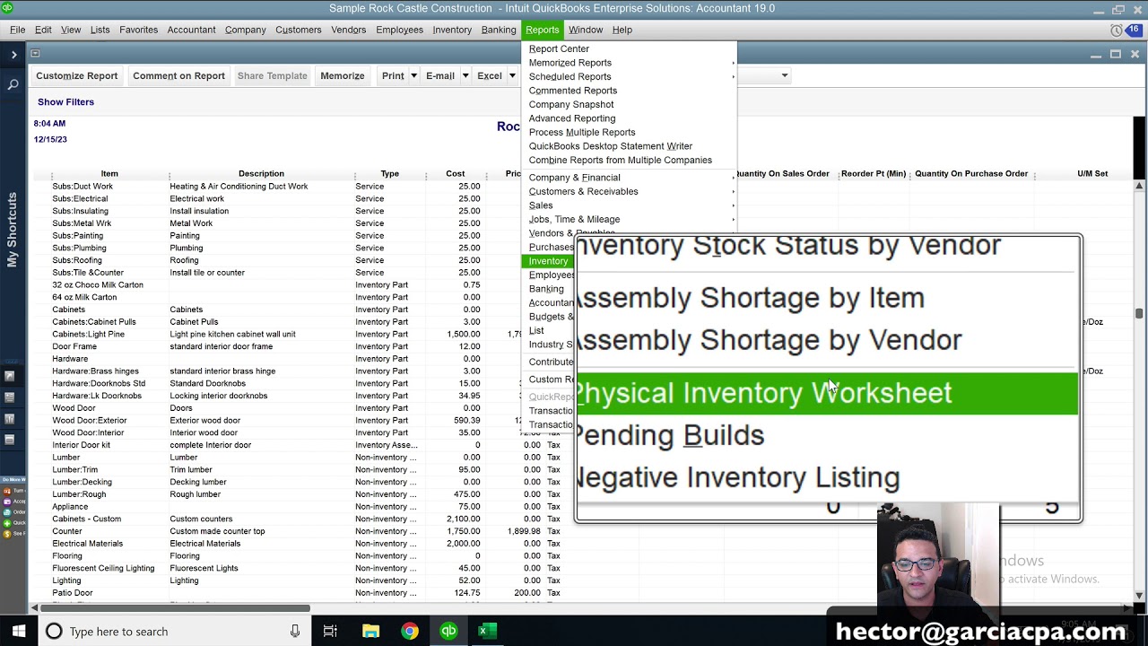 Inventory Cycle Count in QuickBooks Enterprise using Excel