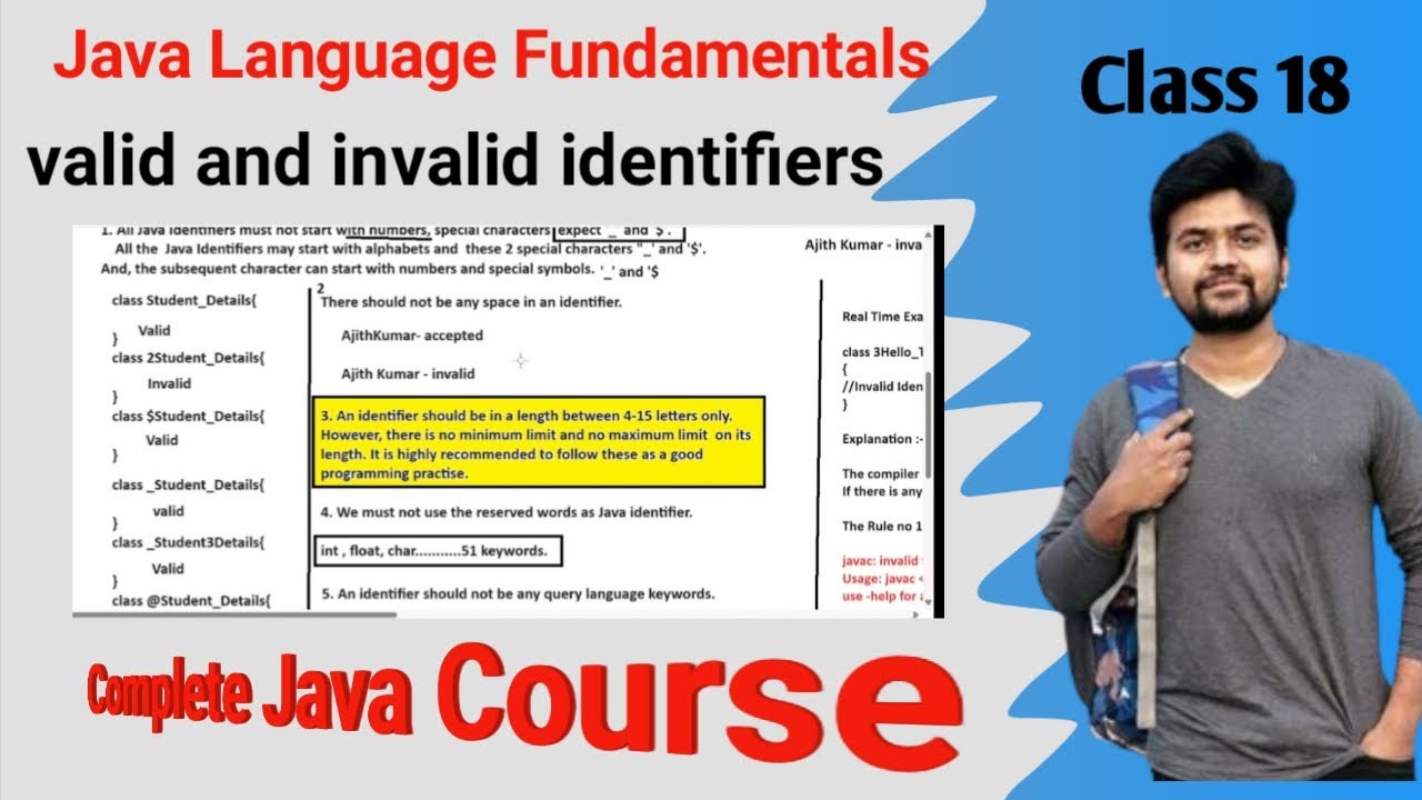 Java Fundamentals 3- java identifiers- valid and  invalid identifiers
