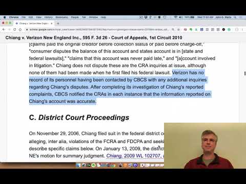 Case Decision: FCRA Obligations of furnisher when dispute is made (Chiang v Verizon 595 F.3d 26)