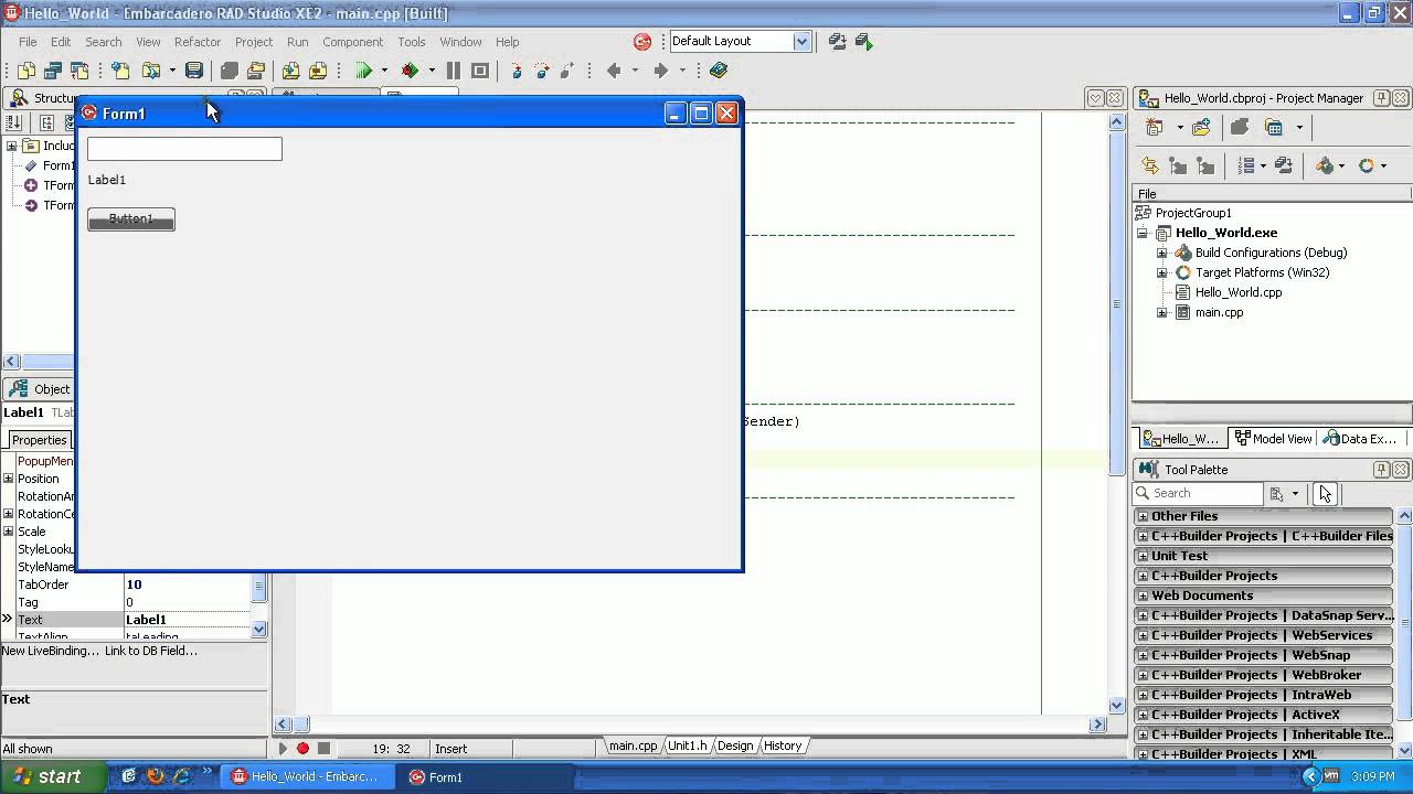 Learning to program C++ tutorial 1 - GUI Hello World C++ Builder XE2