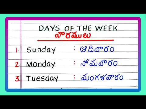 Week Name in English and Telugu | Varamula Perlu in Telugu | Days of the Week in English and Telugu
