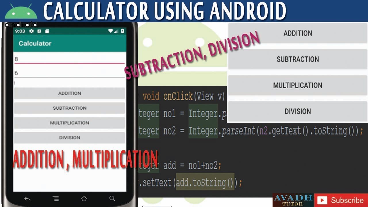 calculator using android | addition subtraction multiplication division in android | android