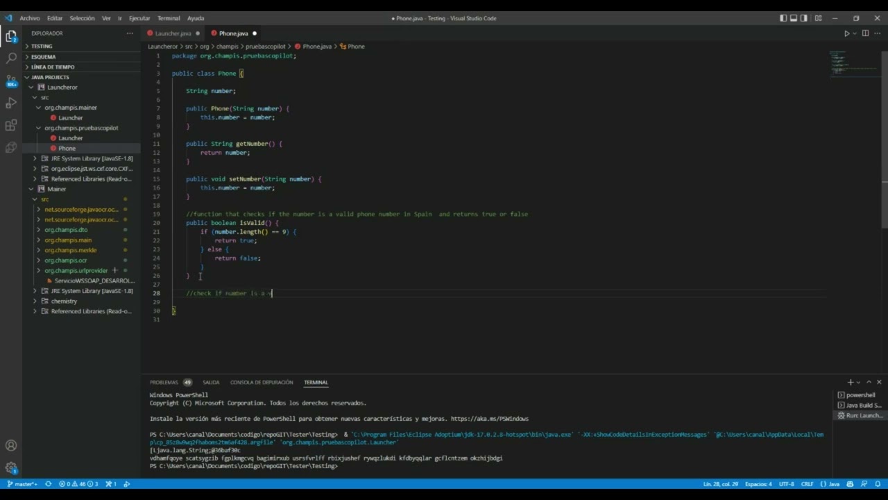 Creando una clase Java con copilot
