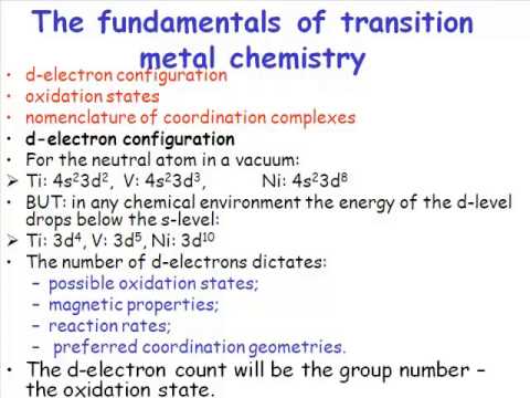 Chemistry Vignettes: Transition metal d electrons