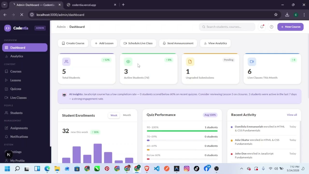 Codentia LMS – AI-Powered Coding Learning Platform | Live Classes + Assignments + Dashboard