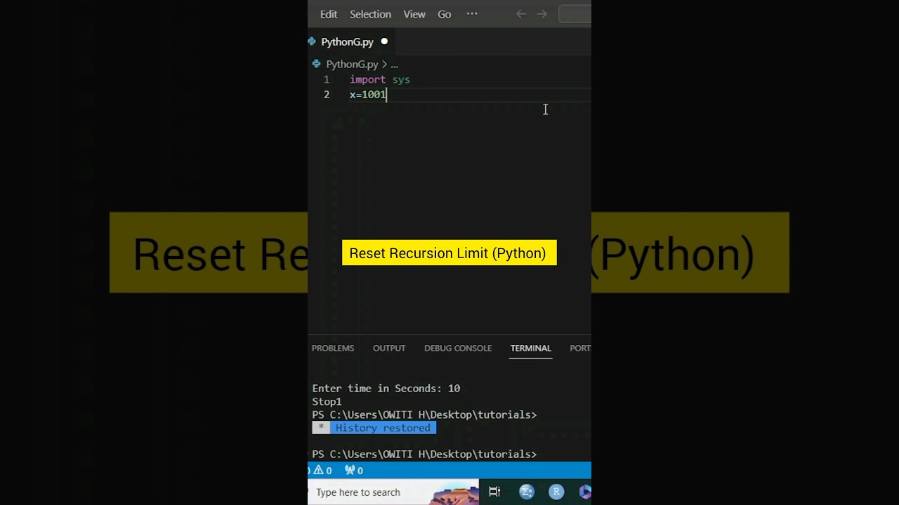 How to Reset Recursion Limit (Python) #pythonprogramming