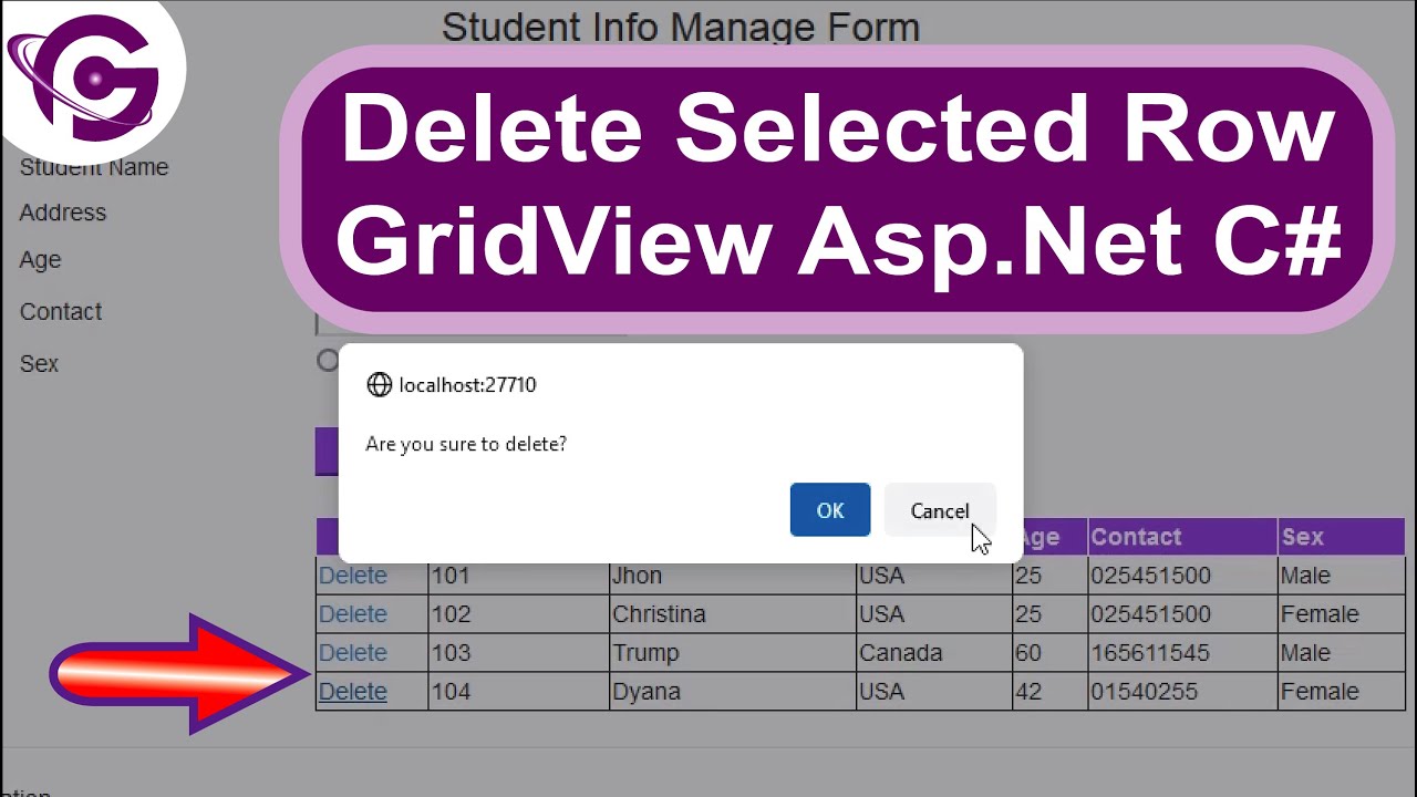 Delete Selected Row From GridView in Asp net C# with Confirmation