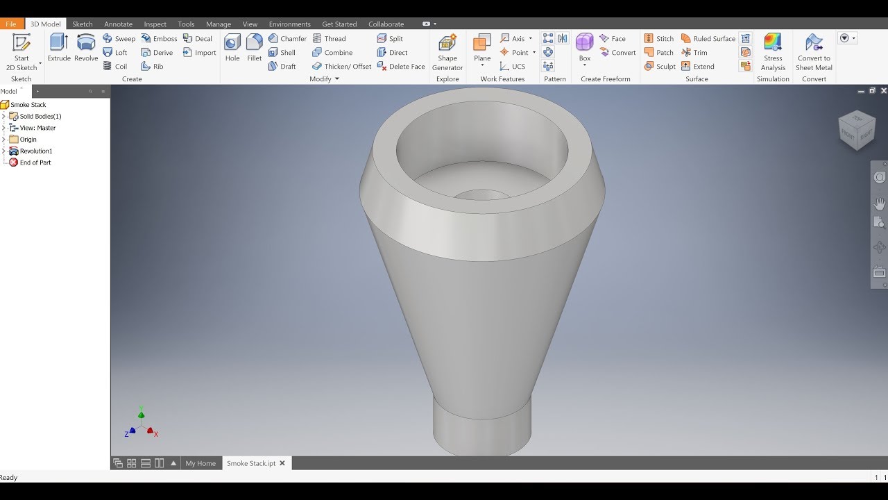 Autodesk Inventor 2019 - Smoke Stack - Train Project - Beginner Tutorial