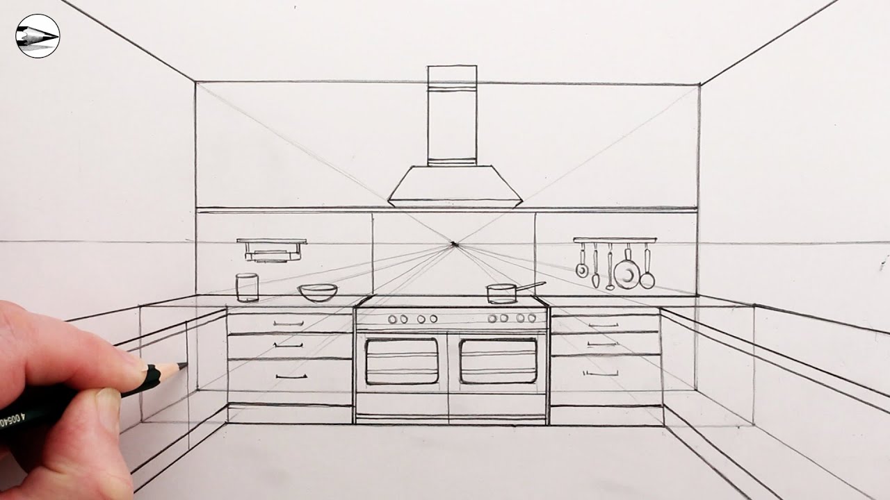 How to Draw a Kitchen using One-Point Perspective for Beginners