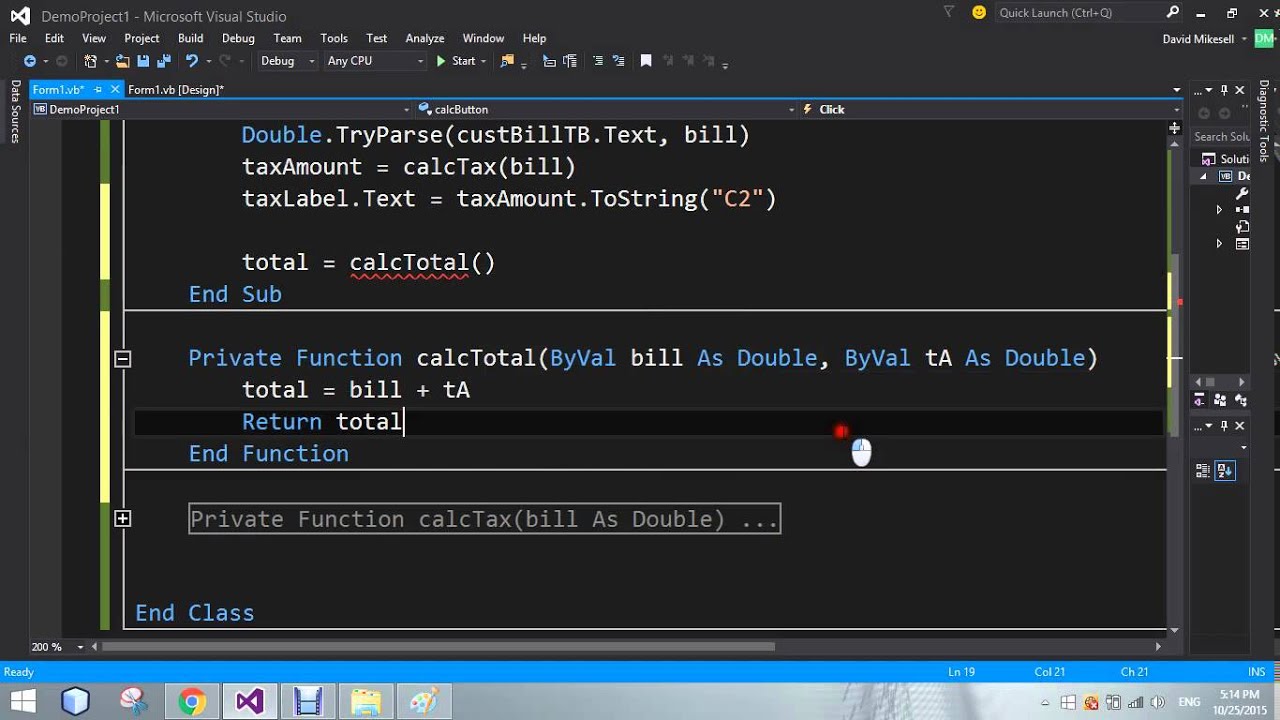 VB Functions   Calling to a Function with Two Parameters