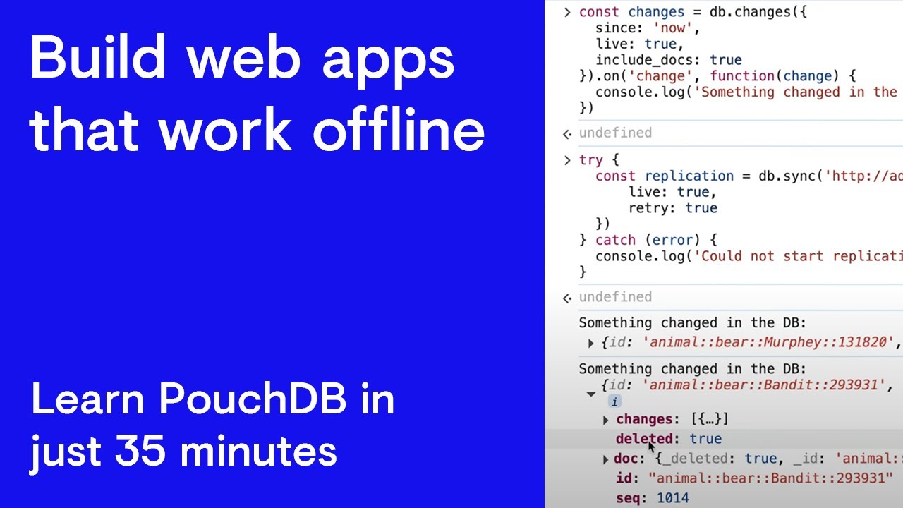Getting started with PouchDB: basics, replication, offline data, conflicts and queries
