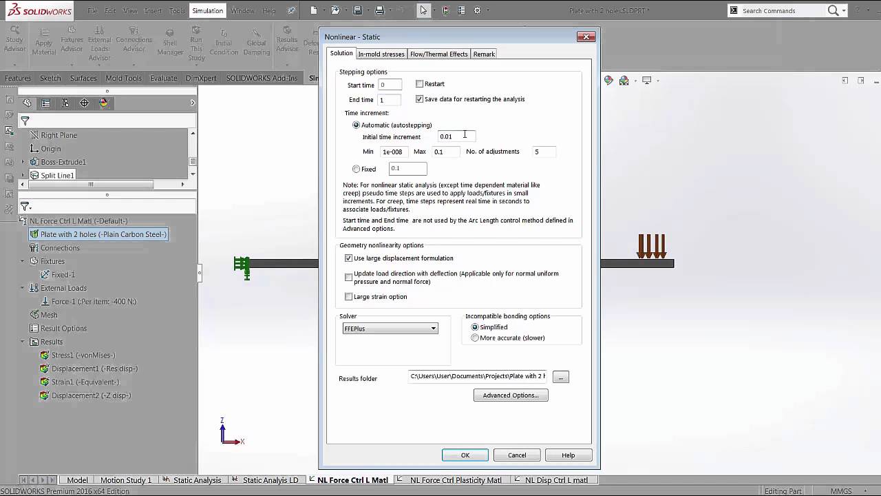 SOLIDWORKS Quick Tip - Nonlinear Analysis Force Control (Part 1)